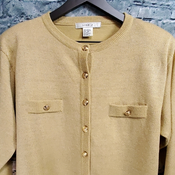 Lise J | Sweaters | Lise J Vintage 99s Metallic Gold Cardigan | Poshmark